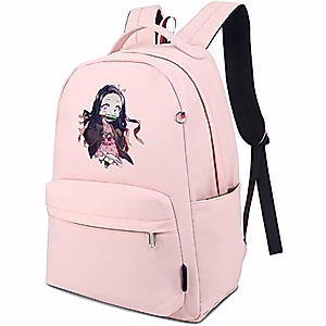 Roffatide Anime Demon Slayer Kamado Nezuko Backpack Printed Schoolbag Lightweight Nylon Bookbag Daypack Pink