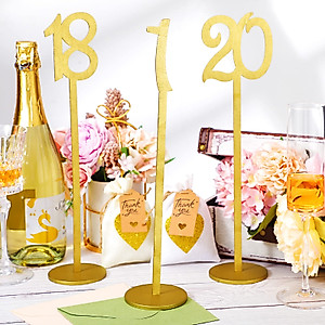 20 Pcs Table Numbers Wedding Table Numbers Wood Table Numbers for Wedding Reception Stands Seat Numbers with Holder Base Table Numbers for Wedding Party Event Catering, 1-20 (Gold)