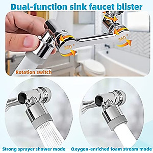 Faucet Extender for Bathroom Sink,2 Mode-1080° Rotatable Faucet Aerator Swivel Faucet Attachment, Rotating Faucet Extender for Washing Eye/Hair/Face Robotic Arm Swivel Extension Faucet Aerator