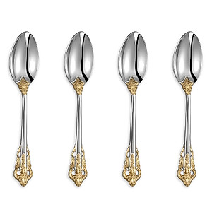 KEAWELL Luxury 6.3" Teaspoons, 18/10 Stainless Steel, Gorgeous Small Spoons, Stirring, Mixing, Sugar, Cake, Dessert Spoons, Mini Antipasto spoons (Gold Accent)