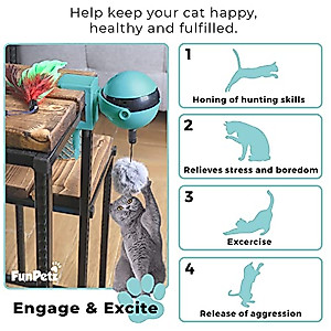 FunPetz Interactive Cat Toys for Indoor Cats - Automatic 2-in-1 Feather Cats Toys for Endless Play - Electronic Kitten Toys with Smart Shut-Off - Robotic Pet Toys with Feather Replacements