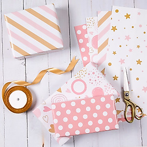 PlandRichW Birthday Wrapping Paper Folded for Girls, Women, Baby, Pink Wrapping Paper, Pink Gift Wrap for Birthday, Valentines, Christmas, Wedding, Baby Shower, Pre-cut 12 Sheets Each 20"X 29"