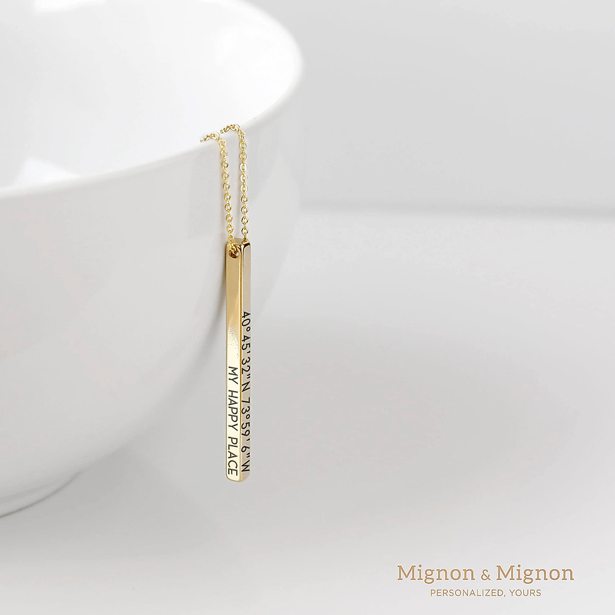 MignonandMignon Personalized Vertical Bar Necklace Coordinate Jewelry Mothers Day Gifts for Her Roman Numeral Graduation Gift Engraved 3D Necklaces for Women Initial Necklace - 4SBN