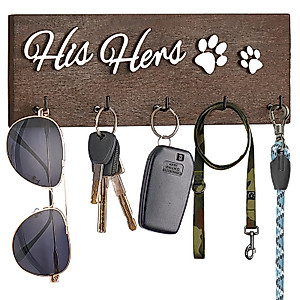 Dahey Dog Leash Holder Key Holder for Wall Decorative Wood Key Hook Hanger with 5 Hooks Farmhouse Key Rack Organizer Display for Entryway Hallway Office Home Decor, 10.2" x 0.5" x 3.7"