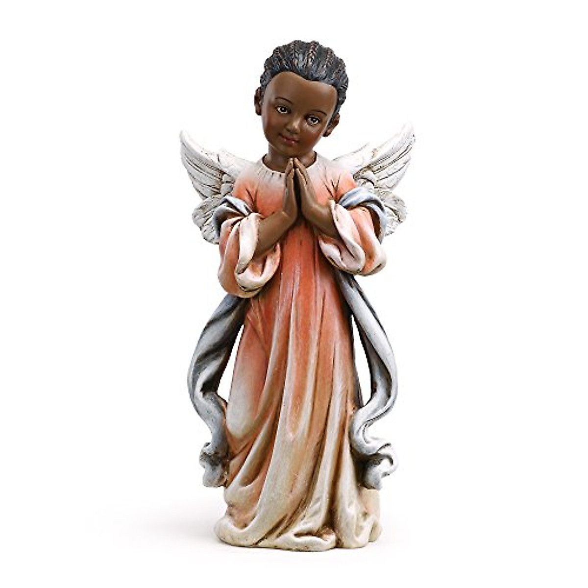 KEXMY Napco Praying Angel Child in Salmon Robes 6 x 11.5 Resin Stone Garden Figurine