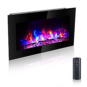 PioneerWorks Electric Fireplace 50 Inch Wall Mounted Electric Fireplace, Remote Control with Timer, Touch Screen, Adjustable Flame Color and Speed, 750W-1500W (36 Inches)