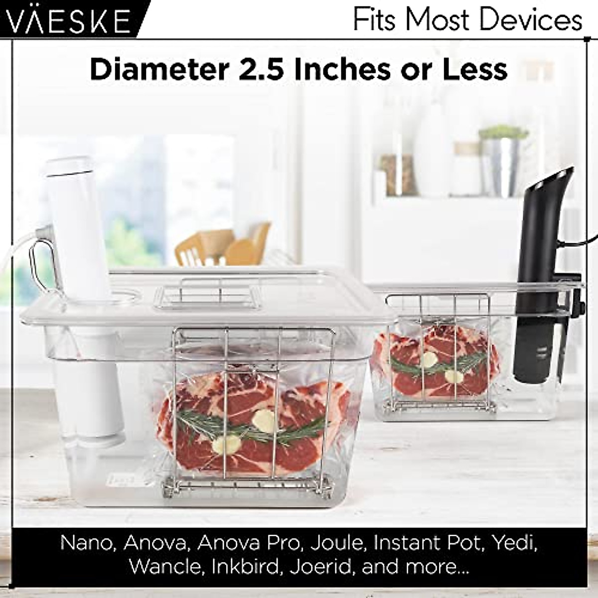 VÄESKE Sous Vide Container 12 Quarts with Lid, Sous Vide Rack & Insulating Sleeve | Neoprene Retains Heat | Compatible with Most Sous Vide Cookers Anova, Anova Nano, Joule, Instant Pot, Wancle (12 QT)