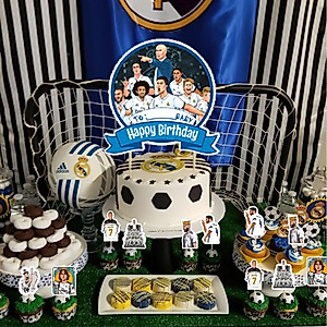 Real Madrid CF Party Decorations,Soccer Birthday Party Supplies Includes Banner - Cake Topper - 12 Cupcake Toppers - 18 Balloons