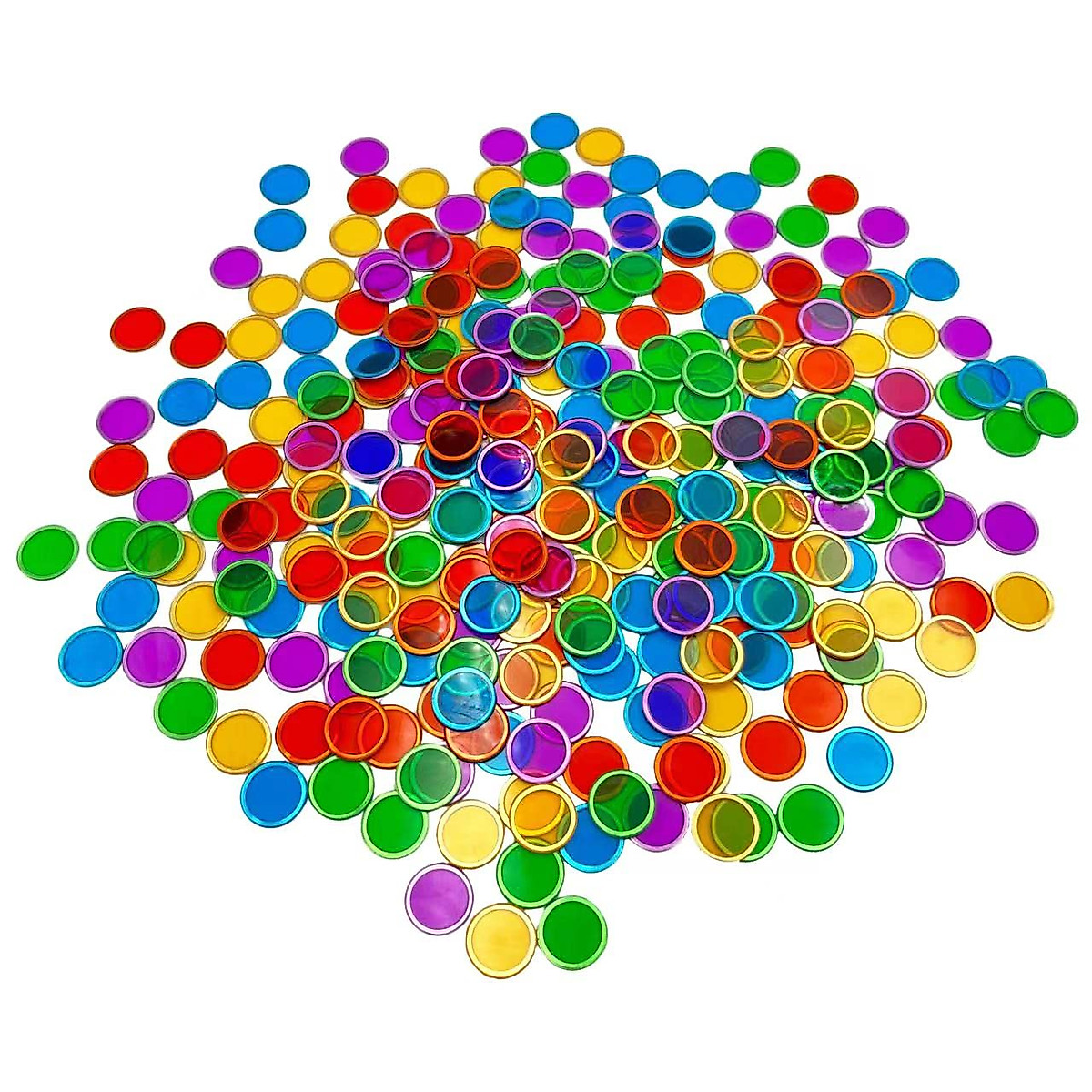 JUNWRROW 300 Pieces 5 Color Magnetic Transparent Bingo Counting Chips with Metal Edge