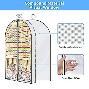 HIIN 40" Garment Bags for Hanging Clothes Storage with 4" Gussetes Clear Suit Bags for Closet Storage, Cover for Jackets Sweaters Shirts Coat, 3 Packs