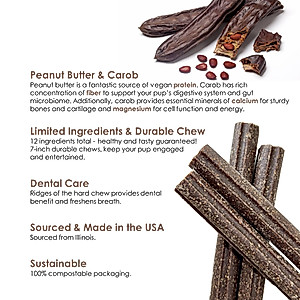 BLACK FOX Peanut Butter & Carob Dental Treat Sticks Vegan Dog Treats | 2.2 lb | 14 Durable Dental Chew Sticks | Limited Ingredients, Healthy, All Natural, Human Grade, Recyclable Packaging