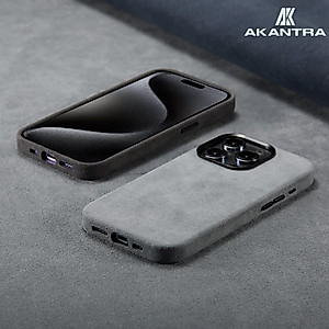 AKANTRA Alcantara Case for Apple iPhone 15 Pro Max, Handmade Fully-Wrapped Synthetic Suede Cover, Compatible with Magsafe Wireless Charging (iPhone15 Pro Max, Black)