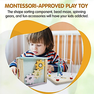 Leo & Friends Alice Activity Cube - Wooden Activity Cube for Babies - Preschool Shape Sorter and Maze Toy for Toddler - Educational Montessori Toy for Boys and Girls of Ages 18month+