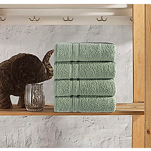Hammam Linen Light Green Hand Towels 4-Pack - 16 x 30 Turkish Cotton Quality Soft and Absorbent Small Towels for Bathroom 600 GSM
