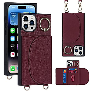 Jaorty Crossbody Phone Cases for iPhone 13 Pro with Card Holder for Women,iPhone 13 Pro Case Wallet with Lanyard Strap,PU Leather Magnetic Clasp [360° Rotatable Ring Holder Kickstand],(Red)