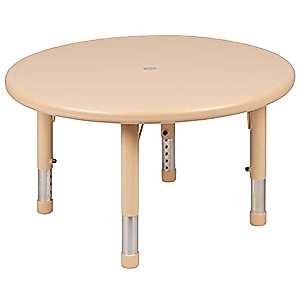Flash Furniture Emmy 33" Round Natural Plastic Height Adjustable Activity Table Set with 4 Chairs