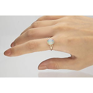 Gin & Grace 10K Rose Gold Natural Opal Diamond (I1,I2) Engagement Propose Promise Ring for Women
