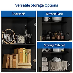 Cozy Castle 70" Tall Display Cabinet, Pantry Cabinet with Acrylic Glass Doors and Adjustable Shelves, China Cabinet, Office Storage Cabinet, Bookcase, Black