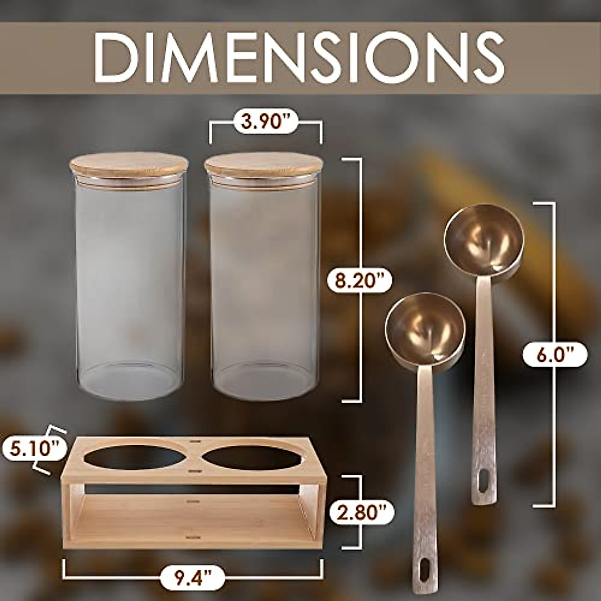 2 PCS Coffee Containers, Sealed Glass Containers with Spoon for Ground Coffee, Beans, Tea, Sugar, Nuts and Loose Tea Storage Jars 2x 45oz