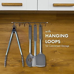 Home & Kitchen Essentials Cooking Utensils Set - Non Stick Silicone Kitchen Utensils Set - Stainless Steel Handles, Heat Resistant, BPA Free, and Dishwasher Safe (Gray, 19 Pieces)