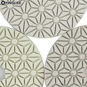 FINGLEE DT 4 inch 3 Steps Diamond Dry Polishing Pad Diamond Resin Discs for Granite Marble Quartz (5pcs Grit1)