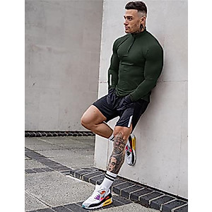Poriff Men's Active Dry-Fit Quarter Zip Long Sleeve Outdoor Running Performance Pullover Golf Workout Shirts Army Green S