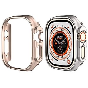 2 Pack Case Compatible for Apple Watch Ultra 49mm Bumper Cover, Hard PC Bumper Face Cover for Apple Watch Ultra Accessories, Rose Gold+ Starlight