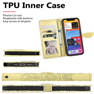 ONV Wallet Case Compatible with Samsung Galaxy S9 Plus -Solid Color Emboss Feather Flip Phone Case with Strap Card Slot Magnet Leather Shell Flip Stand Cover for Samsung Galaxy S9 Plus [MZY] -Yellow