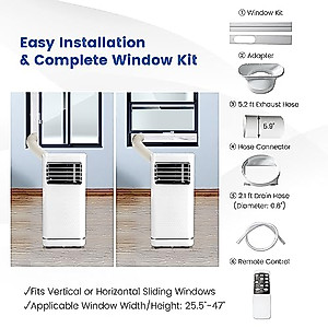 SIMOE 10000 BTU Portable Air Conditioners, Portable AC Unit with Cool, Dehumidifier & Fan Modes, Cools up to 350 Sq. Ft, Room Air Conditioners with Remote Control, 24 Hour Timer, Installation Kit