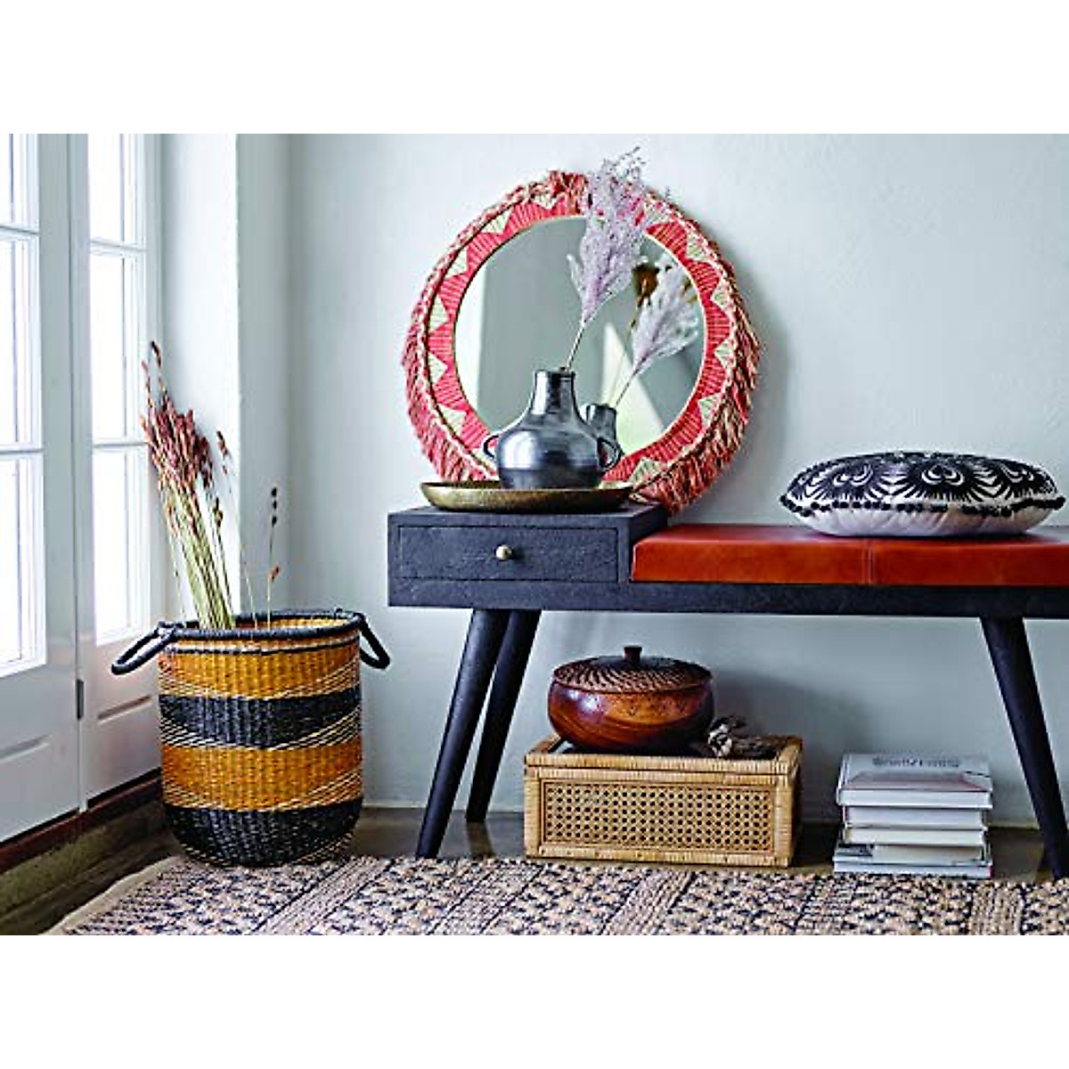 Creative Co-Op Cane and Rattan Display Boxes with Glass Lid, Set of 2