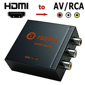 Rasfox Powered HDMI to AV/RCA Converter, 1080p HDTV HDMI to Composite RCA Audio Video A/V CVBS Adapter Converter Box with Power Adapter, High-end Metal Box with 1 Year Warranty