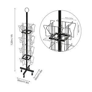 Fichiouy 4FT Tall 16 Pockets Rotating Greeting Card Rack On Wheels, Pocket Rotating Holder Pocket Size(L*H): 15*10cm/5.91*3.94in (Black)