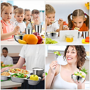 20 Pcs Stainless Steel Dinnerware Set, Including Stainless Steel Rectangular Divided Dinner Tray Spoons and Forks Set Silver Stainless Steel Cups and Stainless Steel Bowl for Home Kitchen Restaurant