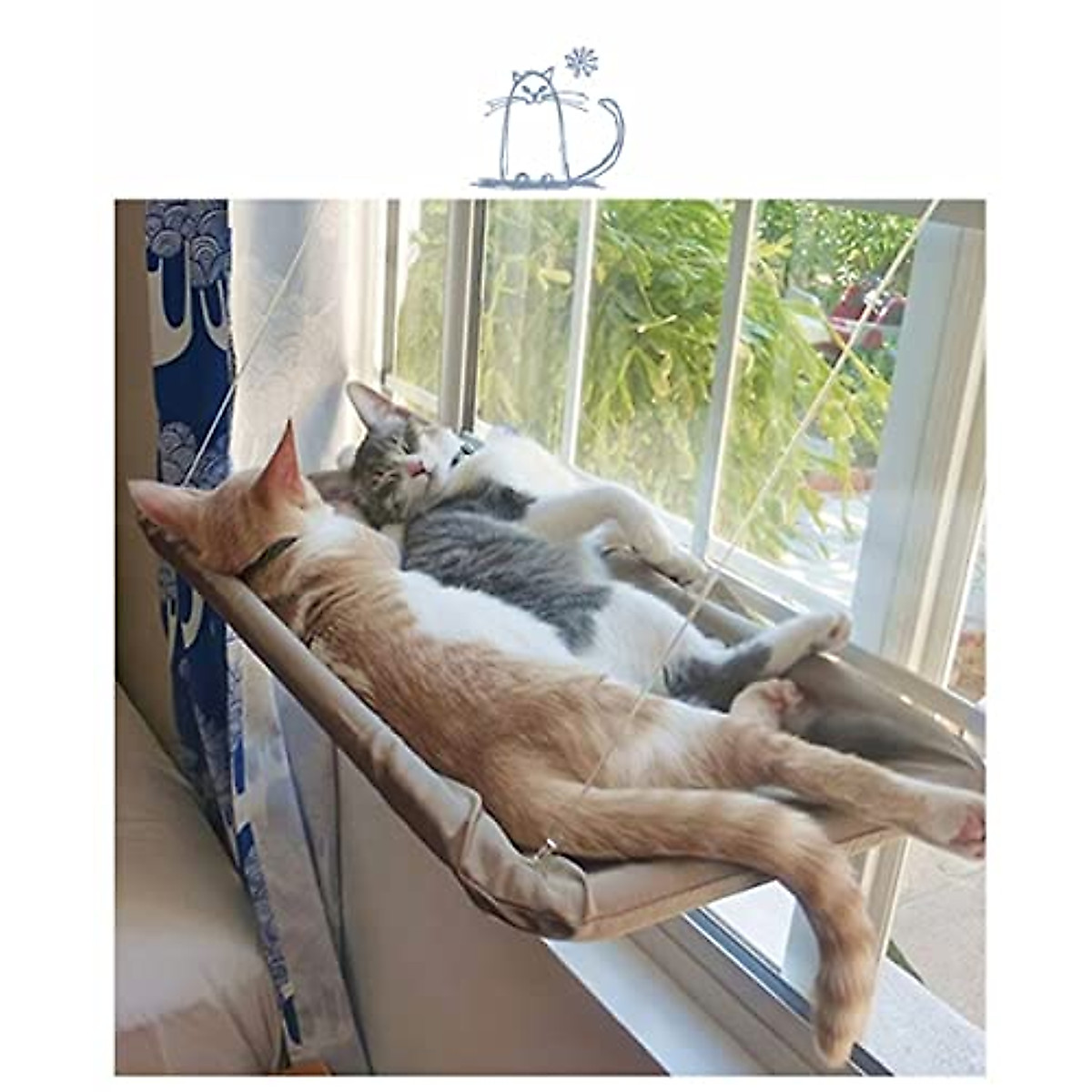 Cat Bed Window, Cat Window Hammock Window Perch , Safety Cat Shelves Space Saving Window Mounted Cat Seat for Large Cats (Large, Beige)