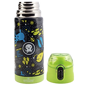 Octonauts Above & Beyond Stainless Steel 13 oz Reusable Water Bottle for Kids, Lime- Double Wall Insulated, Spill Proof Lid w/Built-in Straw-Keep Liquids Hot or Cold For Hours-Fits Most Lunch Bags