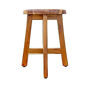 EcoDecors Shoji Teak Shower Stool 18" High Solid Teak Wood Shower Stool with 12" Round Seat Fully Assembled Shower Stool in Earthy Teak Finish