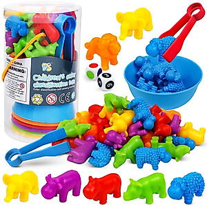 NAODONGLI Counting Animals Color Sorting Stacking Matching Games with Rainbow Bowls Montessori Preschool Educational Learning Activities Fine Motor Skills Toys Easter Gift for Toddlers Ages 3+