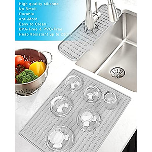 Large Silicone Dish Drying Mat with Faucet Mat - 20" x 16" - Dish Drying Mat, Dish Drainer Mat for Kitchen Counter, Heat Resistant Hot Pot Pad, Non-Slip Sink Mat, BPA Free, Dish Washer Safe(Grey)