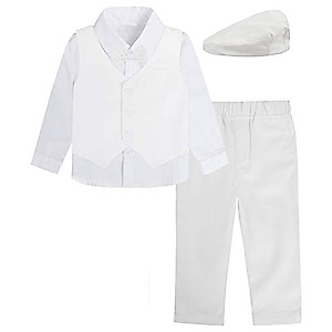 A&J DESIGN Baptism Outfits for Boys Christening Wedding Formal Dedication Blessing Ivory Suit with Newsboy Hat 3-4T