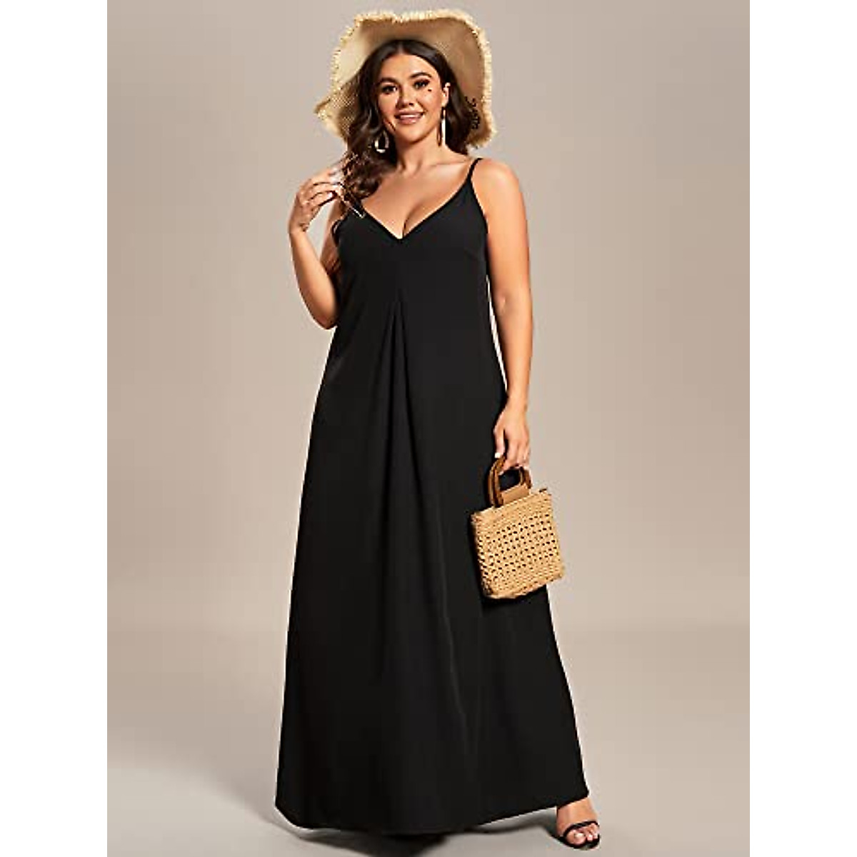 Ever-Pretty Womens Spaghetti Straps Loose Long Summer Plus Size Casual Dresses Burgundy 4XL