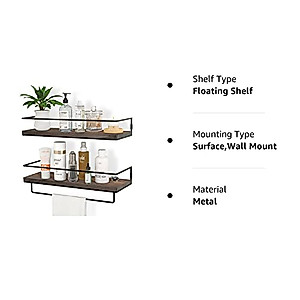 ZGO Floating Shelves for Wall Set of 2, Wall Mounted Storage Shelves with Metal Frame and Towel Rack for Bathroom, Kitchen, Bedroom