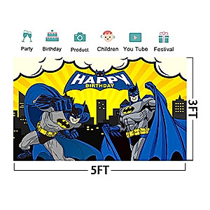 Bat Hero Backdrop for Birthday Party Decorations Blue Bat Hero Background for Baby Shower Party Cake Table Decorations Supplies Superhero Theme Banner 5x3ft