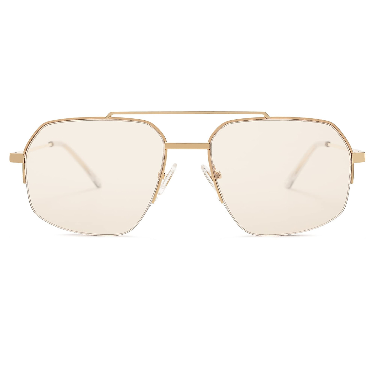 SOJOS Trendy Aviator Sunglasses Mens Womens Retro Double Bridge Metal Frame Semi-Rimless Shades Lentes De Sol Para Mujer SJ1191 Light Brown