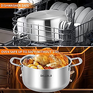 DELARLO Tri-ply Stainless Steel StockPot 5QT, Induction Cooking Pot 18/8 Stockpots Food Grade, Durable Soup Pot Stew Simmering Pot with Glass Lid Suitable for All stoves, Dishwasher-Safe