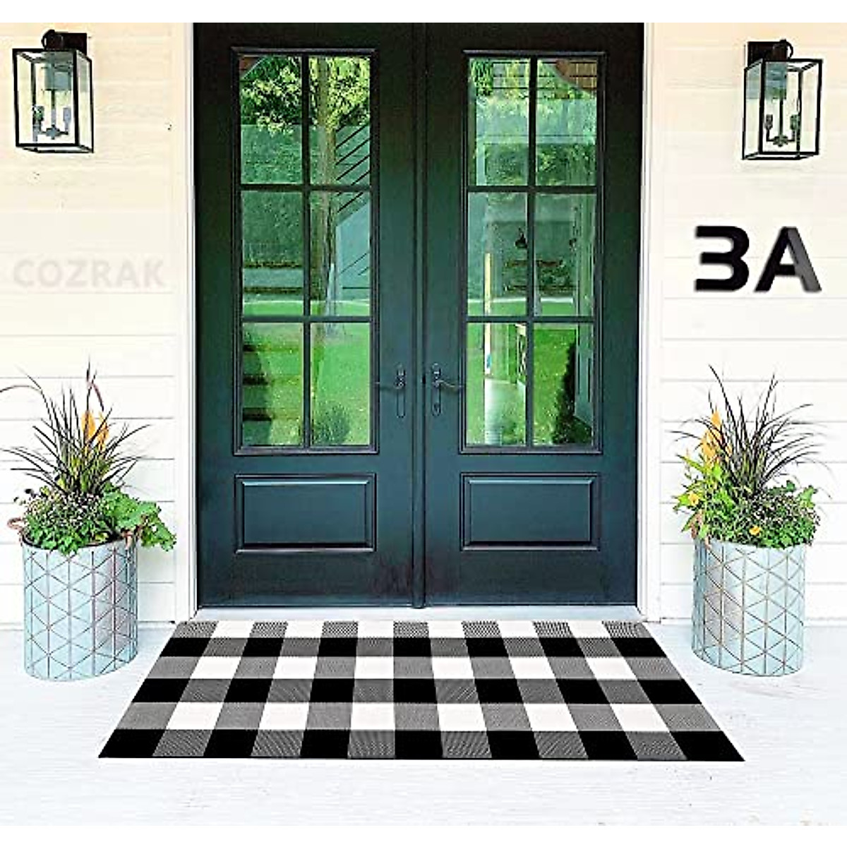 COZRAKON Buffalo Check Indoor Outdoor Rug Cotton Buffalo Plaid Rug for Front Porch,Kitchen,Living Room,Bedroom,Decorative mats 2' x 4.3', Black and White Plaid