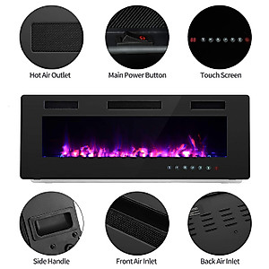 Finefind Electric Fireplace 36" Recessed 3.86" Ultra Thin Insert, Wall Mounted and in Wall Easy Installation with Remote Control, 750W/1500W, Low Noise (Fake Fire)