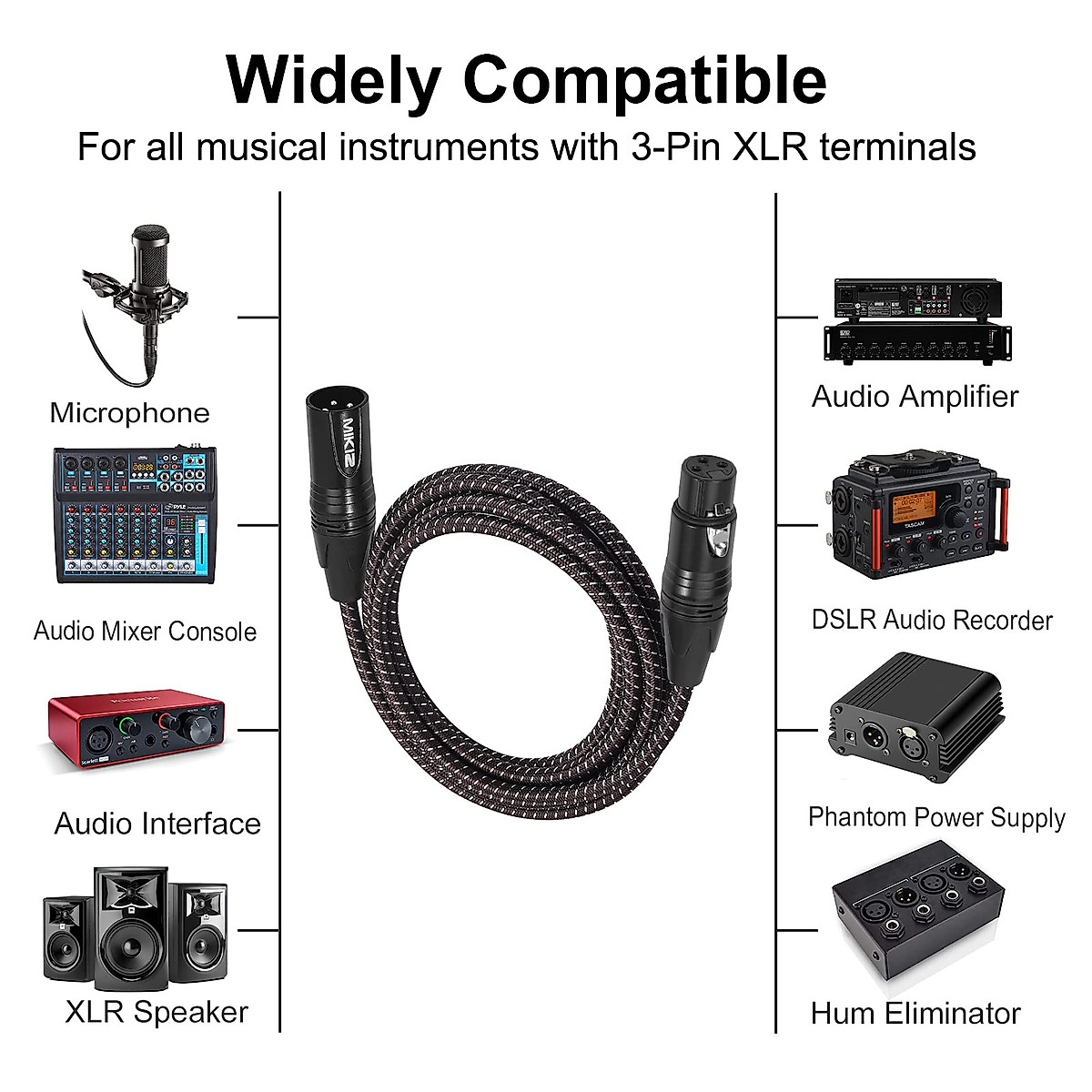 MIKIZ 6ft XLR Cables Braided 10 Packs Premium XLR Microphone Cable Male to Female Patch Cable 6 Feet