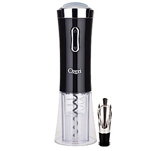 Ozeri Nouveaux II Electric Wine Opener in Black, with Foil Cutter, Wine Pourer and Stopper