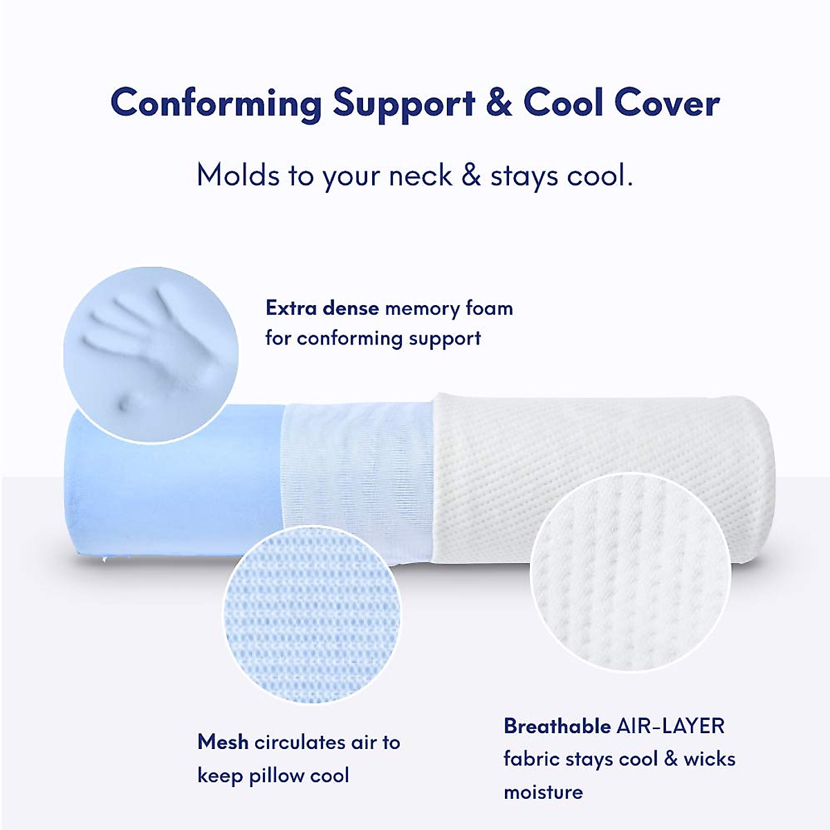 Cushion Lab Neck Roll Pillow for Neck Relief – Extra Dense Memory Foam Round Cylinder Bolster for Cervical Support, Spondylosis, Neck Pain Relief, & Spine Lumbar Traction - Washable Cover & Travel Bag