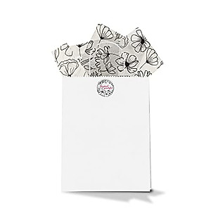 Black and White Floral Printed Tissue Paper - Decorative Tissue for Decoupage - Spring Tissue Paper | 24 Sheets 20" x"30"